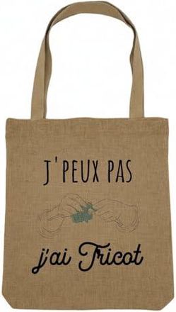 Fabulous Sac Shopping Tote Bag Aspect Lin - JPeux Pas Jai Tricot Laine Mode Vetement - Sac de Courses Toile Epaisse 360g Beige Naturel Cabas Port&eacute; Epaule Solid