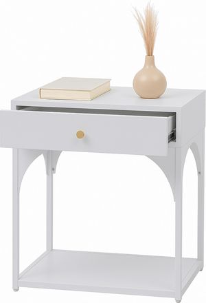 Mendler Nachttisch HWC-O88, Kommode Beistelltisch Nachtschrank Nachtkasten, Schublade Metall 50x43x41cm - wei&szlig;