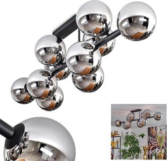 HOFSTEIN Deckenleuchte Gastor, 10-flammige Deckenlampe aus Metall/Glas in Schwarz/Chrom/Rauch, moderne Leuchte im Retro/Vintage-Design (Schirme &Oslash; 15cm), E14, E