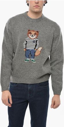 Maison Kitsun&eacute; Wool Blend Crew-neck Sweater with Fox Detail size Xl