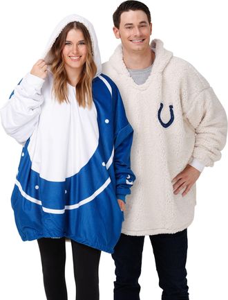 Foco Unisex Team Logo Oversized Sherpa Hoodie Sweatshirt Indianapolis Colts NFL Reversible Colorblock Hoodeez, Einheitsgr&ouml;&szlig;e