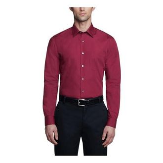 Van Heusen Dress Shirt Fitted Poplin Solid Chemise, Magenta, 17.5 Neck / 32-33 Sleeve Homme