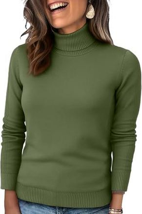 Generic Pull Femme Hiver Chaud col Montant Mode Ample Sweatshirts Couleur Unie Pull Femme Chic et El&eacute;gant D&eacute;contract&eacute; Manche Longue Jumper Tops Arm&eacute;e Verte