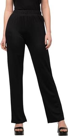 Ulla Popken Slinkyhose, Weites Bein, Elastikbund, Pantalon, Jambe Large, Taille &eacute;lastique, piqu&eacute; Slinky, Noir, 40W / 32L Femmes