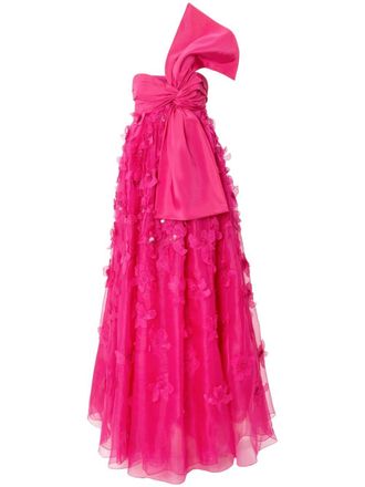 Carolina Herrera robe longue &agrave; appliques fleurs - Rose