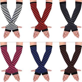 Satinior Lot de 6 paires de mitaines longues en tricot avec trou pour le pouce pour femme, Couleur variée, L