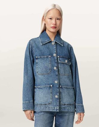 AllSaints Bex - Jeansjacke in mittlerem Indigoblau