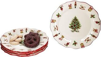 MamboCat Maestro Natale Lot de 4 assiettes &agrave; g&acirc;teau, en c&eacute;ramique italienne, pour 4 personnes, avec d&eacute;cor de No&euml;l, service pour salade, dessert, etc. Pour No&euml;l