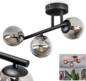 HOFSTEIN Deckenleuchte Chehalis, 3-flammige Deckenlampe aus Metall/Glas in Schwarz/Rauch, moderne Leuchte im Retro/Vintage-Design (Schirme Ø 10 cm), G9, Esszim