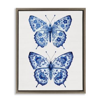 Stupell Industries Kunstvolles Toile-Muster, Schmetterlinge, gerahmt, Leinwandbild, Design von geschriebenen und linierten Motiven, 78 x 63 cm, Braun