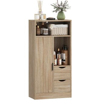 HOMCOM Meuble de salle de bain - HOMCOM - 2 tiroirs, compartiments ouverts - panneau de particules - 50x25x100cm - bois naturel