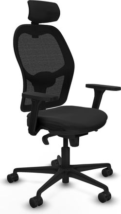 Piqueras y Crespo Schwarzer Drehstuhl mit 3D-Armen, h&ouml;henverstellbarer Lendenwirbelst&uuml;tze und h&ouml;henverstellbarem Kopfteil, Schwarz / Schwarz