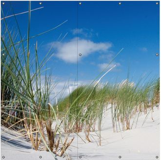 Wallario XXL Outdoor-Poster für Garten oder Balkon Düne am Strand unter blauem Himmel, Motivbanner Größe: ca. 180 x 180cm, 2-teilig, Outdoor-Bild