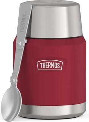 Thermos Thermos Icon Food Jar R&eacute;cipient alimentaire en acier inoxydable 18/8 &agrave; double paroi pour garder au chaud et au froid avec cuill&egrave;re pliable, fond antid