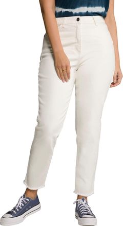 Ulla Popken Damen Mom-jeans, Fransensaum, Komfortbund, 5-pocket-schnitt Jeans Denim, Schneeweiß, 22 Große Größen EU