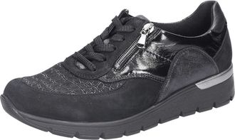 Waldläufer Damen Schnürhalbschuhe K-Ramona Schnürschuh Leder-/Textilkombination Freizeit Sport Schuhe Bedruckt Weite k lugina schwarz Lack Ramona Sneaker