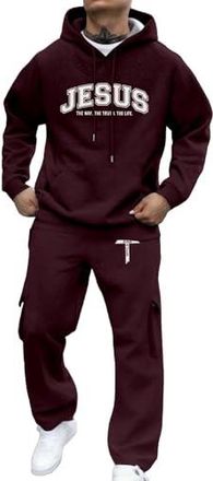 Generic Ensemble de surv&ecirc;tement pour homme avec imprim&eacute; lettres, sweat &agrave; capuche, jambe droite, poche d&eacute;contract&eacute;e, mode quotidienne, jogging, haut et pantalo