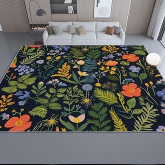 Generic Vert Fonc&eacute; Tapis Vintage, Tapis Petit Lavable en Machine avec Dos Antid&eacute;rapant, 140 x 200 cm Carpet R&eacute;tro Champ&ecirc;tre Feuilles Imprim&eacute; pour Entr&eacute;e Coulo