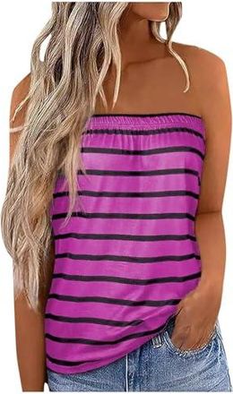 Generic Club - Haut bandeau long pour femme 2025 sans bretelles graphique, haut tube de vacances &agrave; rayures, dos nu, bustier d&eacute;t&eacute; ample, v&ecirc;tements de f&ecirc;te mign