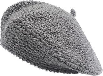 ZLYC Bérets Basques Tressés en Laine Baggy pour Femme(Gris uni.),Taille Unique