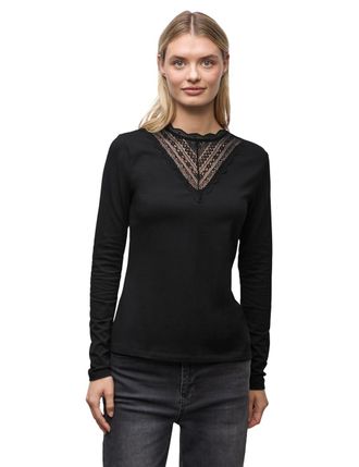 Street One Damen 3228886 Shirt mit Spitzendetail, Schwarz, 42