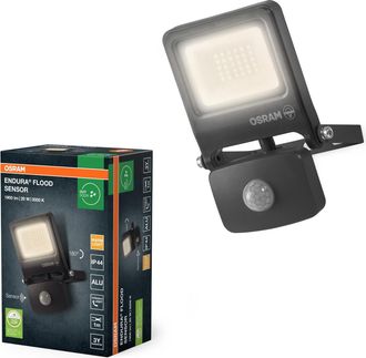 Osram ENDURA FLOOD PC 20W LED-Fluter mit Sensor, 3000K warmweiß, 1800 Lumen, IP44 Flutlicht Bewegungserkennung, einstellbar 5s-10min, Grau