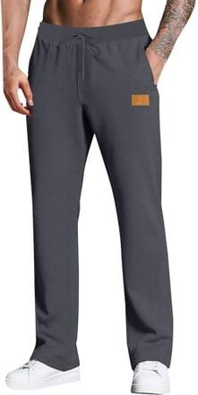 Generic Pantalon de survêtement ample pour homme avec bas ouvert, coupe droite, jambes larges, taille élastique, cordon de serrage, pantalon de sport avec poc