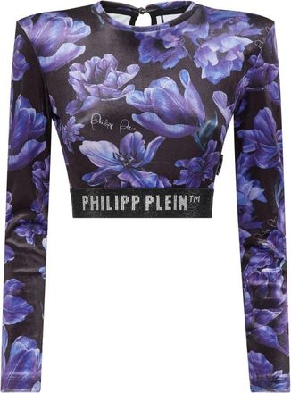 Philipp Plein Femme, Tops, Noir, Taille: 42 FR Longsleeve Flowers