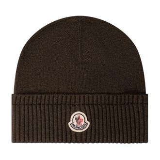 Moncler Logo-Patch Rippstrick-M&uuml;tze - - Accessories - Herren - Braun - ONE SIZE