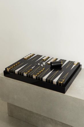 L'OBJET Jeu De Backgammon En Ébène, Marbre, Cuivre Et Coquillages - Noir