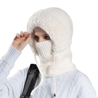Generic Bonnet 3 en 1 pour femme, bonnet dhiver chaud tricot&eacute; avec &eacute;charpe et couvre-visage, chapeau thermique coupe-vent pour temps froid, id&eacute;al pour la marc