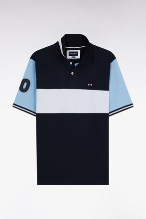 Eden Park Polo &Agrave; Manches Courtes En Piqu&eacute; Coton Marine Bande Contrast&eacute;e Coupe D&eacute;contract&eacute;e