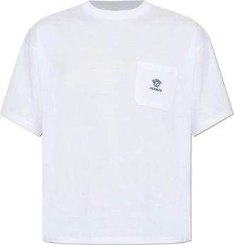 Versace Homme, Tops, Blanc, Taille: M T-shirt en jersey de coton brod&eacute;
