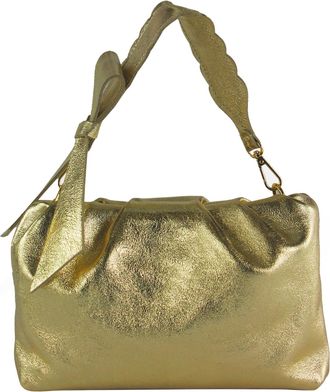 modamoda.de T254 - ital. Damen Henkeltasche Klein aus Leder, Farbe:Lightgold Metallic