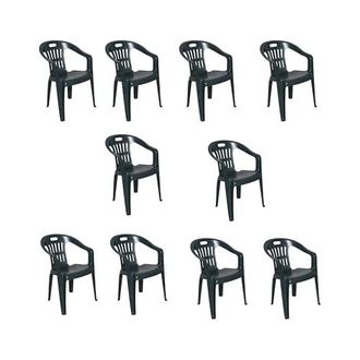 Dmora 10er Set Gartenst&uuml;hle Bisceglie, Gartensitz, F&uuml;r drinnen und drau&szlig;en, Mit Armlehnen und stapelbar, Made in Italy, 56x55 h78 cm, Gr&uuml;n