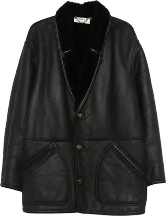 A.N.G.E.L.O. Vintage Cult manteau en cuir bordé de peau lainée (années 1980) - Noir