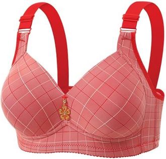 Generic Soutien-gorge confortable sans fil &agrave; bonnets souples pour femme avec imprim&eacute; &agrave; carreaux, sous-v&ecirc;tements rembourr&eacute;s sans armatures | Larges bretelles r