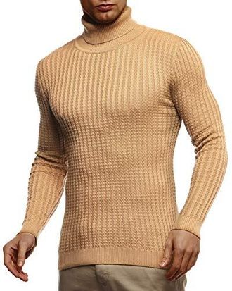 LEIF NELSON LN2115 Pull en tricot, chaud, pour homme, à col roulé, pour lhiver, Beige foncé., XXL