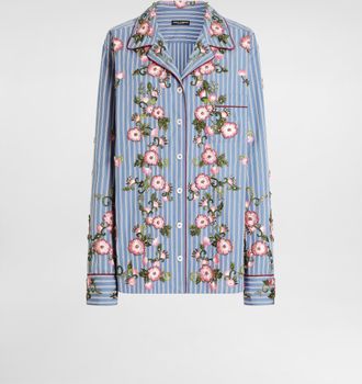 Dolce & Gabbana Poplin Shirt With Flowers And Crystals Embroidery - Frau Blusen Und Tops Mehrfarbig 40