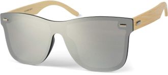 styleBREAKER Unisex Monoglas Nerd Sonnenbrille mit Bambus Bügeln und Polycarbonat Glas, Retro Style 09020112, Farbe:Gestell Hellbraun/Glas Silber verspiegelt