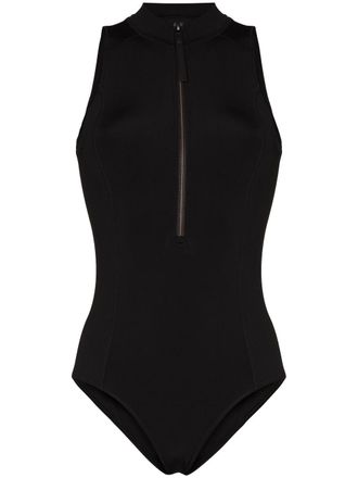 Yohji Yamamoto maillot de bain zipp&eacute; &agrave; logo imprim&eacute; - Noir