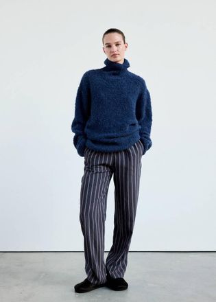 Mango Pull tissu bouclette col montant bleu - Femme - S - MANGO