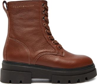 Tommy Hilfiger Schnürschuhe Tommy Hilfiger Bicolor Leather Lace-Up FW0FW08160 Braun