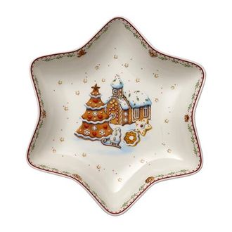 Villeroy & Boch Winter Bakery Delight Coupe étoile Moyenne, Village en Pain dépices, Bol pour Gâteaux, Porcelaine Premium, Rouge, Multicolore, 24,5 cm