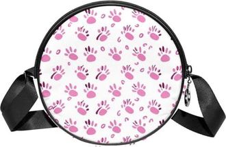 Generic Sac &agrave; bandouli&egrave;re rond pour femme, motif griffes de chat mignonnes roses, petit sac &agrave; bandouli&egrave;re avec fermeture &eacute;clair, bretelles r&eacute;glables, sac &agrave; ma