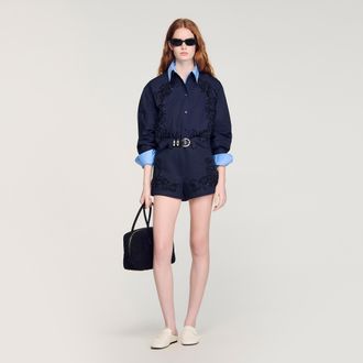 Sandro Bestickte Shorts aus Baumwolle