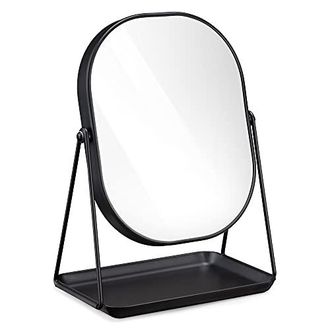 Navaris Miroir Cosm&eacute;tique avec Plateau - Miroir &agrave; Poser 18 x 22,6 cm pour Maquillage avec Plateau &agrave; Bijoux - pour Chambre Coiffeuse Salle de Bain