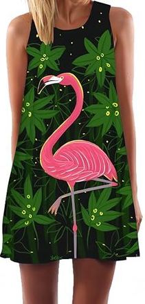 Ocean Plus Femme Multicolore Paréo Trapèze sans Manche Robe de Plage Haut Décontracté Flamant Loisir Feuilles Mini Robe (XXL (EU 42-44), Flamants Roses à Feuille