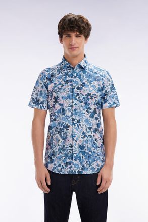 Eden Park Chemise &Agrave; Manches Courtes En Coton Imprim&eacute; Floral Marine Coupe Ajust&eacute;e