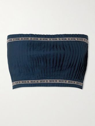 Emporio Sirenuse Flavia Verk&uuml;rztes, Tr&auml;gerloses Oberteil Aus Einer Baumwollmischung Mit Falten - Blau